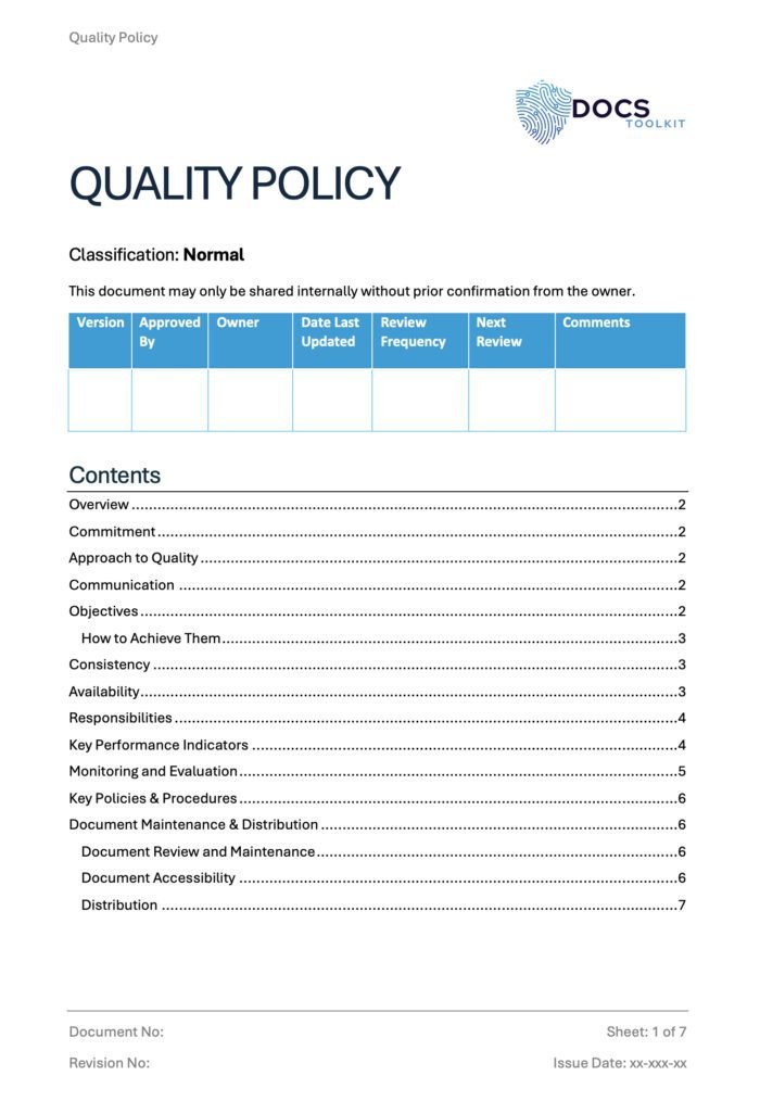 ISO 9001 Quality Policy Template | QMS Policy